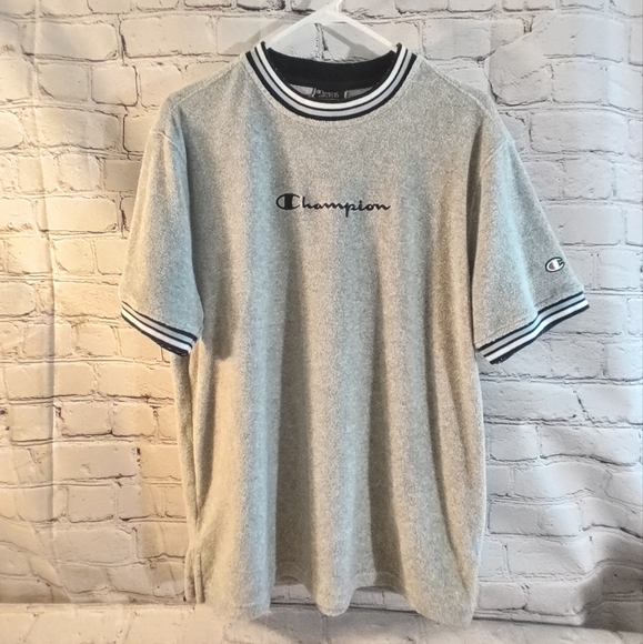 Champion | Shirts | Champion Terry Cloth Medium Shirt Gray Ringer Y2k ...